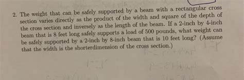 solved 2 the weight that can be safely supported by a beam