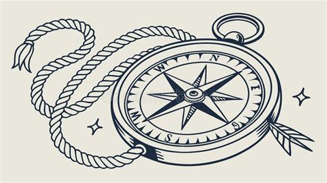 Compass And Rope Nautical Navigation Adventure Tool Vector Design Generative Ai Stock