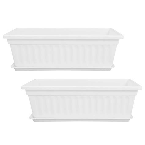 White Rectangular Plastic Plant Pots 2 Pack Durable Indooroutdoor