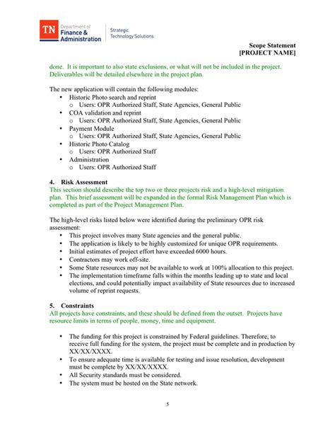Scope Statement Template In Word And Pdf Formats Page 7 Of 10