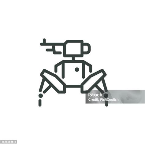 얇은 윤곽선 아이콘 무장 군사 로봇 무기 이러한 선 기호 무기 및 군사 로봇 공학 Ai 기술 기계 학습 흰색 배경에 벡터 격리 픽토그램 편집 가능한 획 무기에 대한 스톡