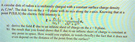 a circular disk of radius a is uniformly charged with a constant