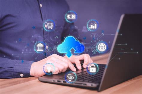 Businessman Using Laptop Computer With Cloud Computing Diagram