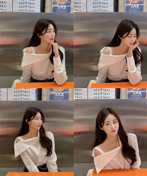 로웨인 사선 언발 오프숄더 사틴 페미닌 블라우스 에이블리