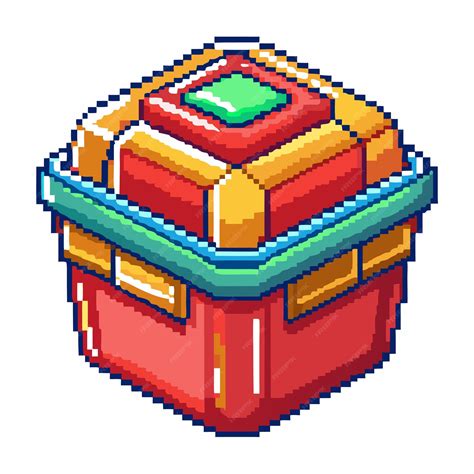 Colorful Retro Pixel Art Cube Chest In 8 Bit Style Premium Ai