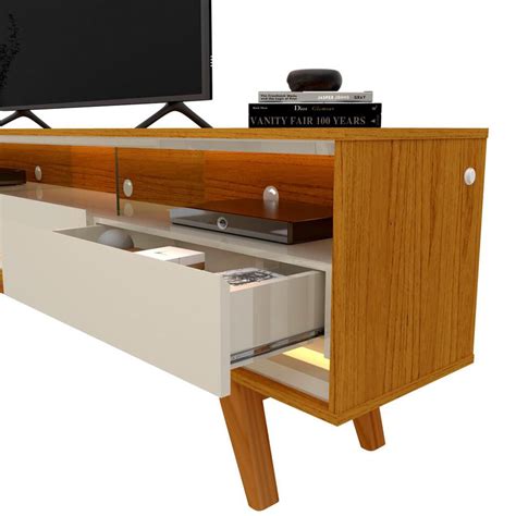 Rack Para Sala Tv Até 75 Polegadas Com Led E Pés Em Madeira Naturale