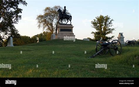 Artillery Battery And Monuments At The Historic American Civil War