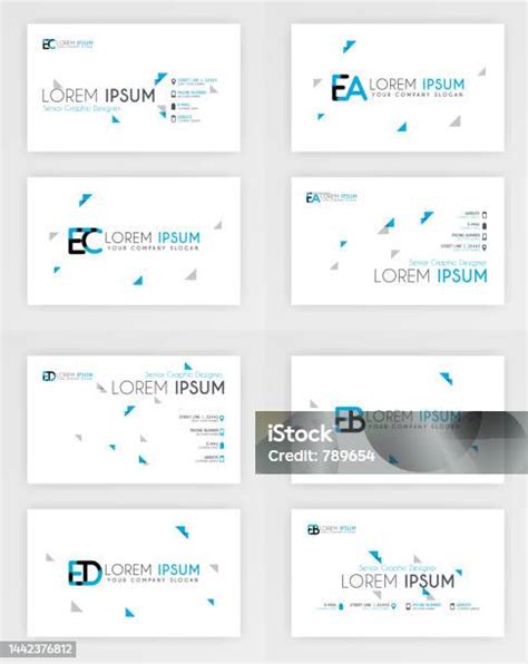 파란색 명함 템플릿입니다 알파벳 로고와 슬래시 악센트 장식과 간단한 아이덴티티 카드 디자인 기업 회사 전문 비즈니스 광고 홍보 브로셔 포스터 0명에 대한 스톡 벡터 아트 및