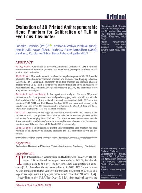 Pdf Evaluation Of 3d Printed Anthropomorphic Head Phantom For
