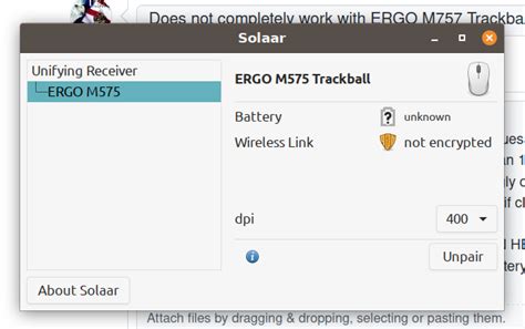 Solaar Does Not Completely Work With ERGO M Trackball That Has A Unifying USB Dongle