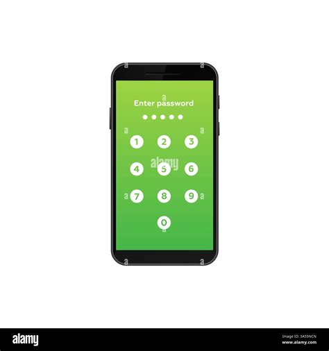 smartphone displaying green password entry screen with number pad icons for security access