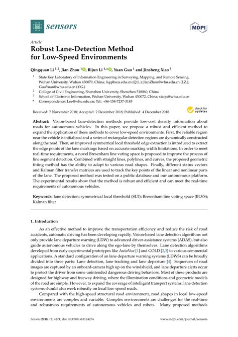 Pdf Robust Lane Detection Method For Low Speed Environments