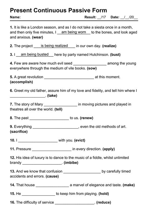 101 Present Continuous Passive Pdf Worksheets With Answers Grammarism