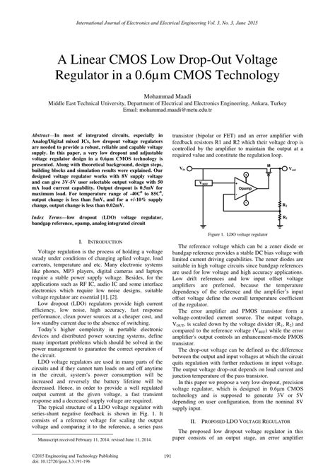 PDF A Linear CMOS Low Drop Out Voltage Regulator in a 0 6µm CMOS Technology