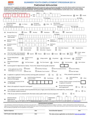 Fillable Online SYEP 2014 Participant Application One Page Fax Email Print PdfFiller