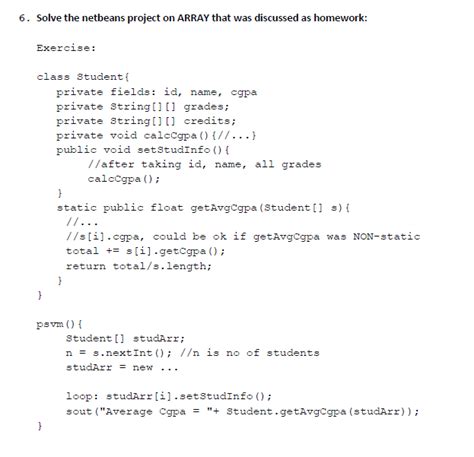 Solved 6 Solve The Netbeans Project On Array That Was