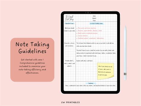 Cornell Note Taking Templates Lecture Notes Templates Digital Notes Printable Notes Note