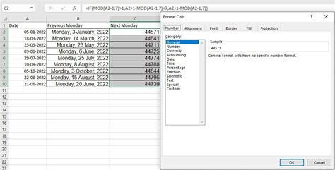 how to round date to previous or next specific weekday in excel