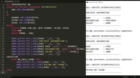 Plsql Procedure To Get The Information Of Employee Based On Given Employeeno With Exception