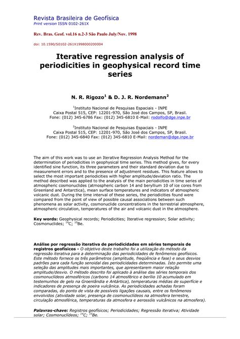 Pdf Iterative Regression Analysis Of Periodicities In Geophysical