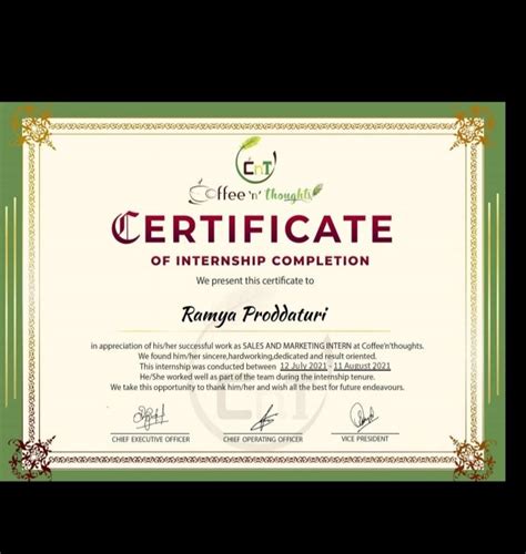 Successfully Completed My First Internship At Coffee N Thoughts Had A