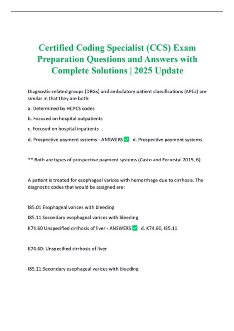 Certified Coding Specialist Ccs Exam Preparation Questions And Answers With Complete Solutions