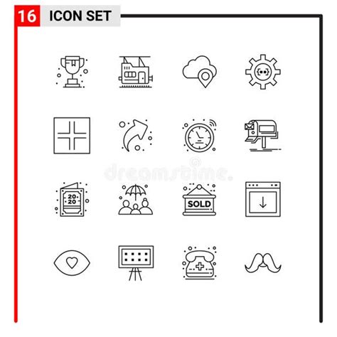16 Thematic Vector Outlines And Editable Symbols Of Signs Arrows Pin Process Develop Stock