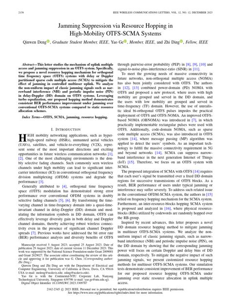 Jamming Suppression Via Resource Hopping In High Mobility Otfs Scma Systems Pdf Electronics