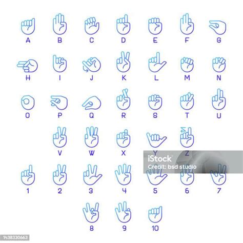 미국 수화 픽셀 완벽한 그라데이션 선형 벡터 아이콘 세트 수화에 대한 스톡 벡터 아트 및 기타 이미지 수화 아이콘 알파벳