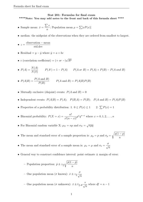 stat 201 final exam formula sheet download printable pdf templateroller