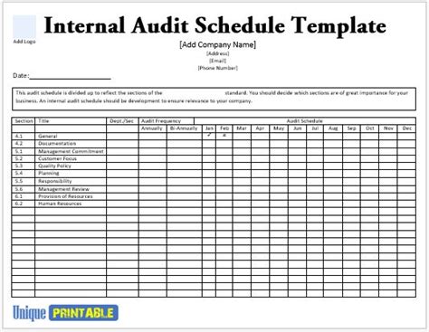 10 Free Audit Schedule Templates Free Unique Printable Templates