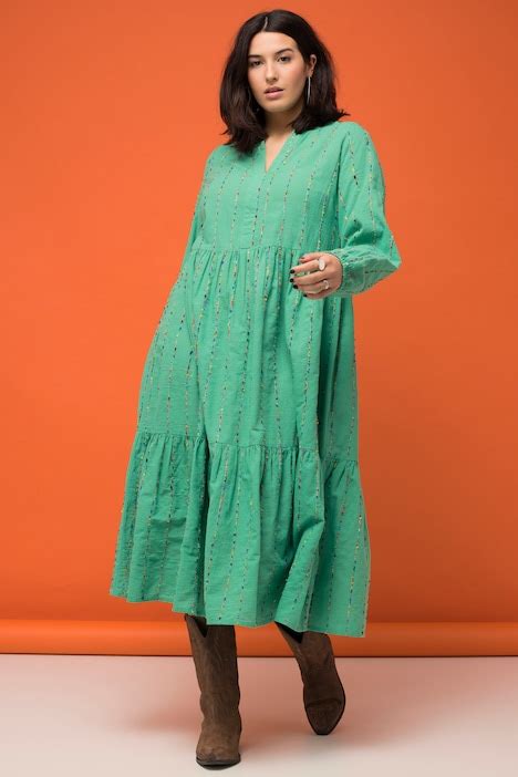 Fringe Striped Long Sleeve Dress Mint Green Ulla Popken