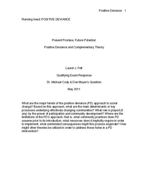 Pdf Positive Deviance 1 Running Head Positive Deviance Present Promise Future Potential