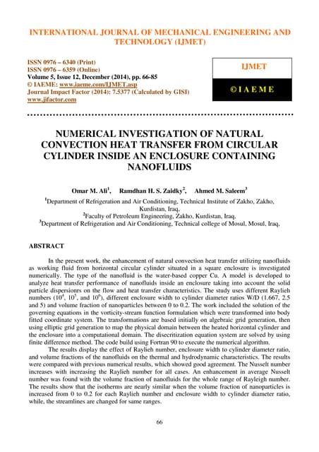 Numerical Investigation Of Natural Convection Heat Transfer From Circular Cylinder Inside An