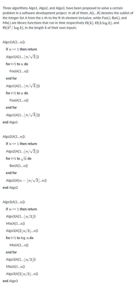 Solved Three Algorithms Algo1 Algo2 And Algo3 Have Been