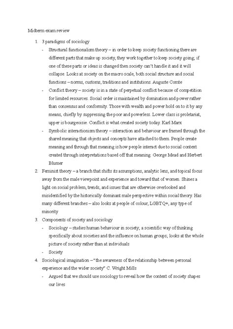 Midterm Study Guide Alison Cares Midterm Exam Review 3 Paradigms Of Sociology Structural