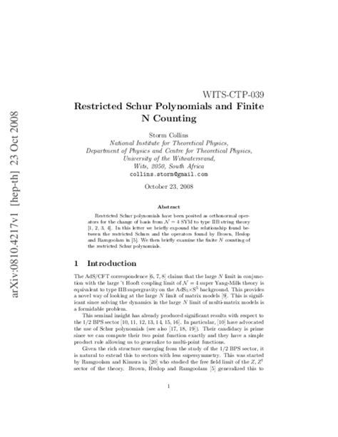 Pdf Restricted Schur Polynomials And Finite N Counting