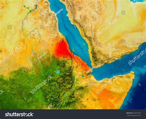 Eritrea Highlighted Red On Physical Map Stock Illustration Shutterstock