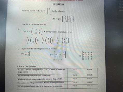 Solved 1 Find The Closest Vector To I~⎣⎡1−1−1⎦⎤ In The