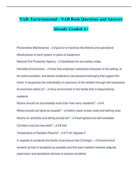 NAB Environmental NAB Book Questions And Answers Already Graded A