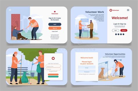 Volunteer Opportunities Log In Sign Up Website User Interface Form Set Vector Illustration Stock