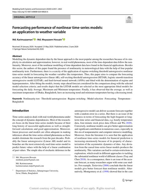 Forecasting Performance Of Nonlinear Time Series Models An Application