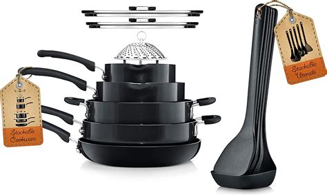 Nutrichef Stackable Space Saving 17 Piece Nonstick Cookware Set 59 99