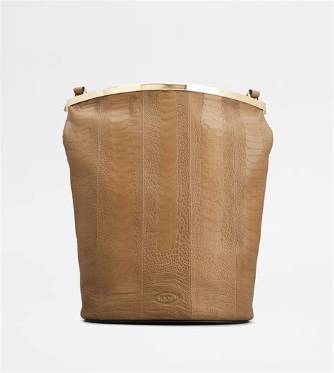 Woman Beige Tods Magenta Bag Bucket Bag In Ostrich Small Xbwcrnkv200ug9pzc806 Tods