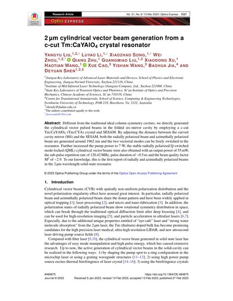 Pdf 2 μm Cylindrical Vector Beam Generation From A C Cut Tmcayalo4