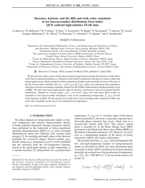 Pdf Skewness Kurtosis And The Fifth And Sixth Order Cumulants Of Net Baryon Number