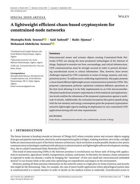 A Lightweight Efficient Chaos Based Cryptosystem For Constrained Node Networks Request Pdf
