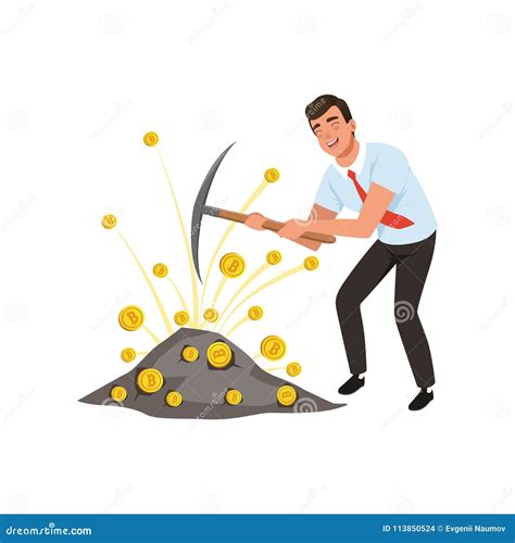 Guy Mining Cryptocurrency With Pickaxe Man Extracting Bitcoins