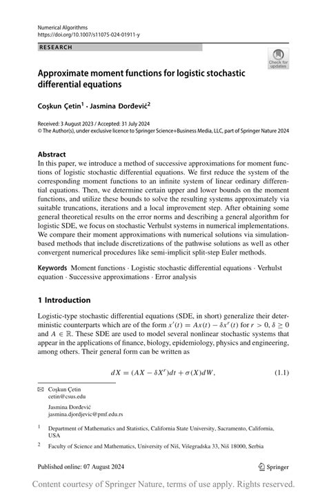 Approximate Moment Functions For Logistic Stochastic Differentialequations Request Pdf