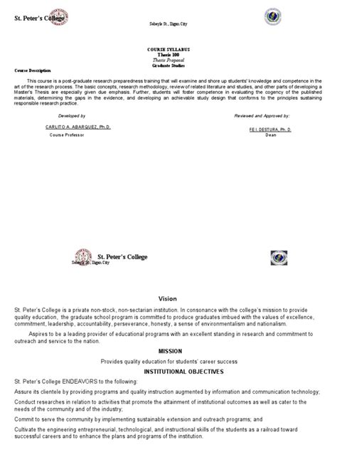 Thesis 100 Syllabus Pdf Learning Teaching Method